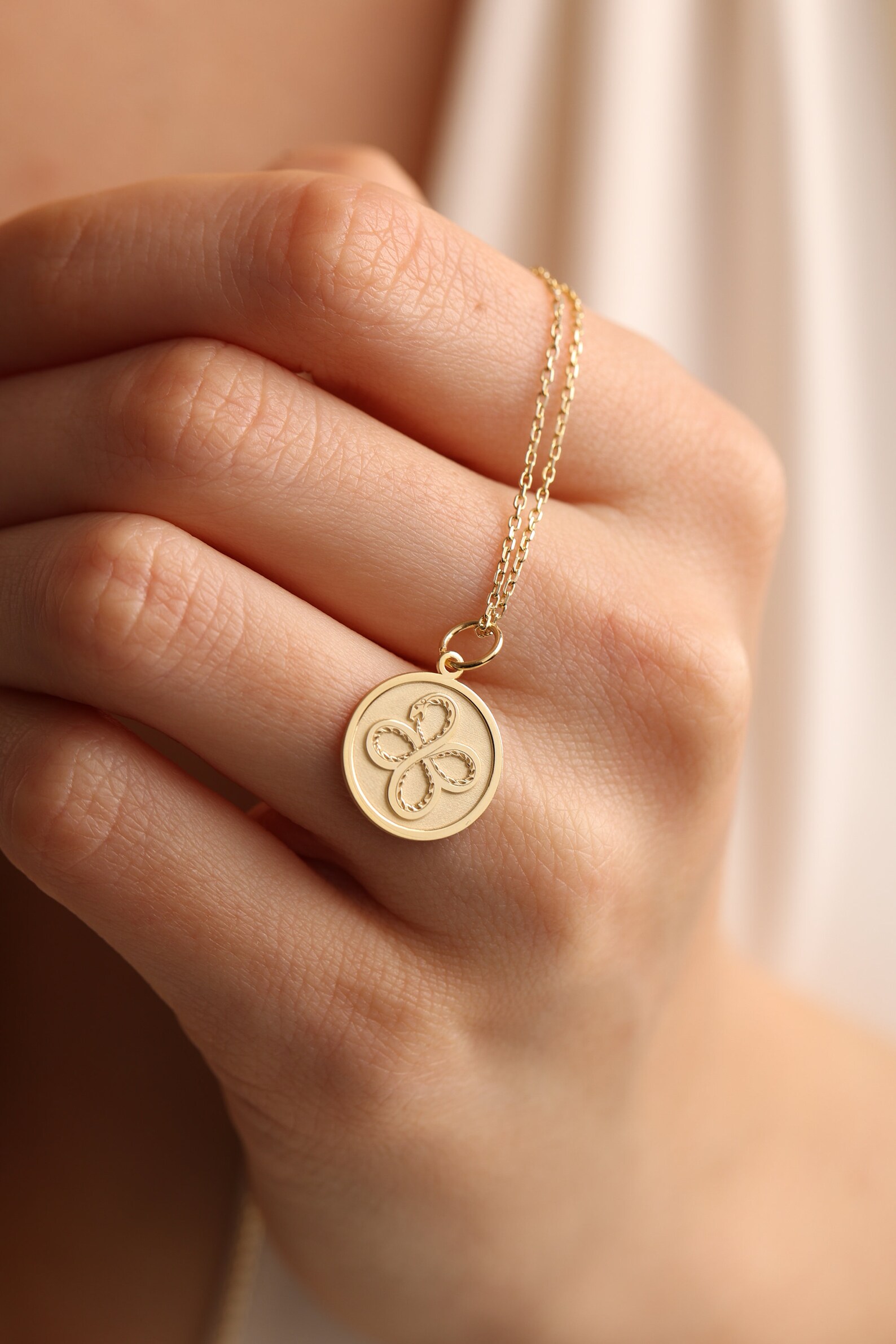 14k Solid Gold Ouroboros Necklace , Pesronalized Snake Pendant , Dainty ...