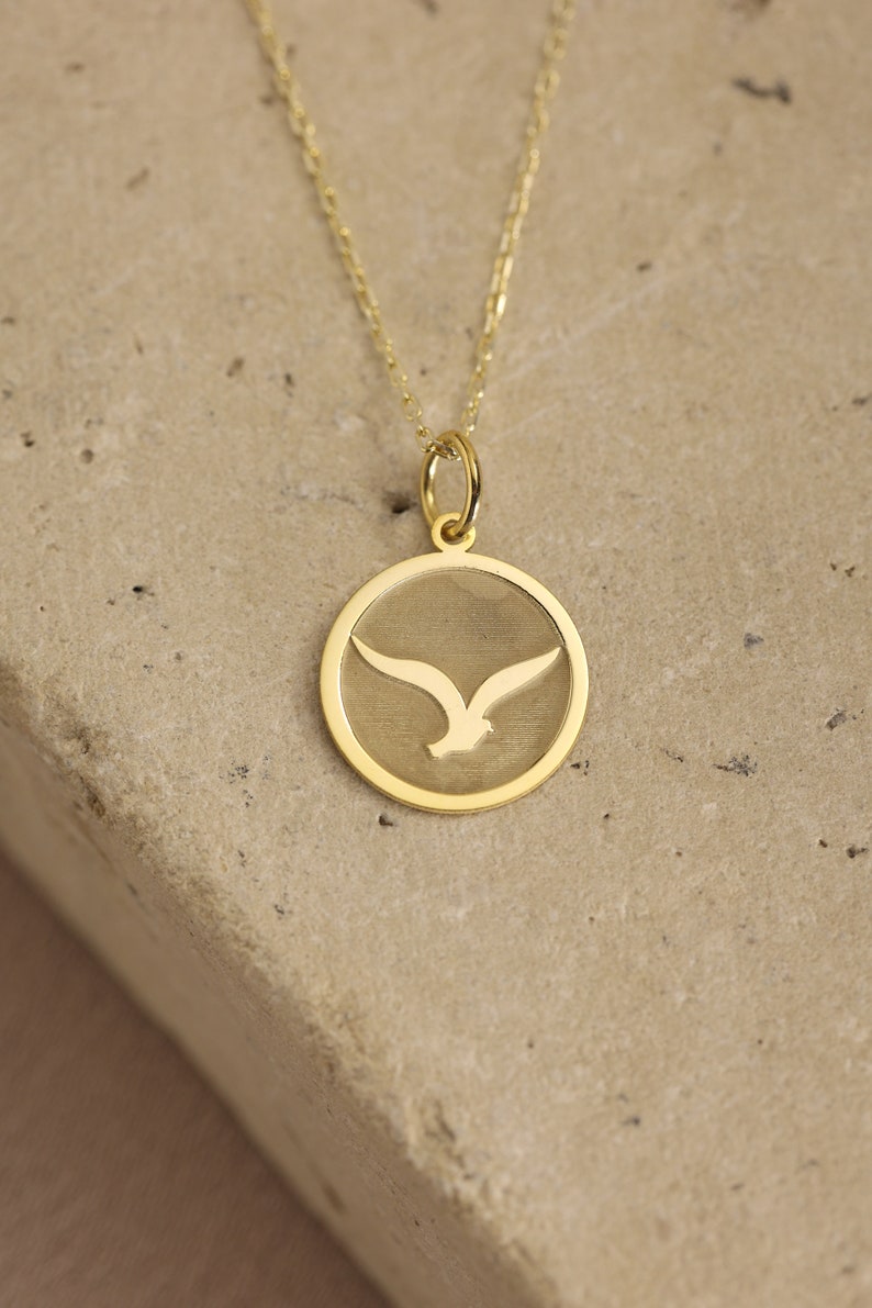 14k Solid Gold Seagull Necklace Bird Pendant Gold Necklace - Etsy