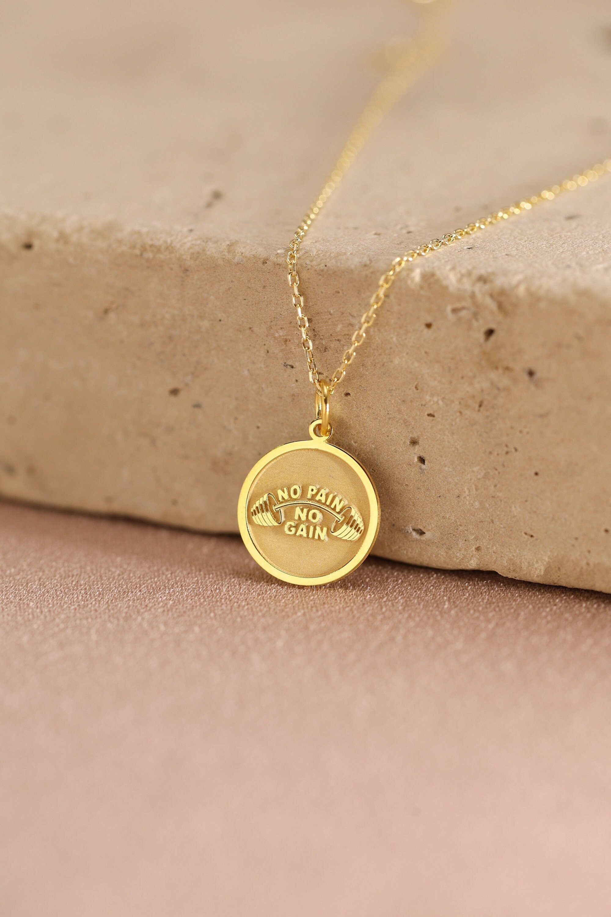 14k Solid Gold , No Pain No Gain Necklace , Personalized No Pain No ...