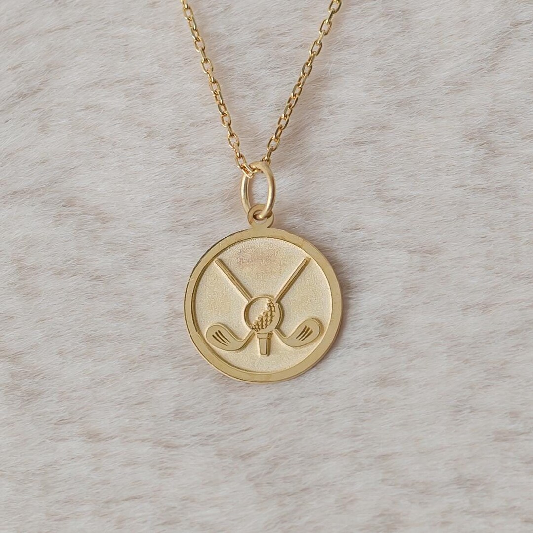 14k Solid Gold Golf Necklace , Gold Disc Golf Ball Pendant , Hockey ...