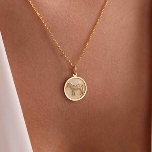 14k Solid Gold Zebra Necklace , Animal Zebra Charm Jewellery , Running ...