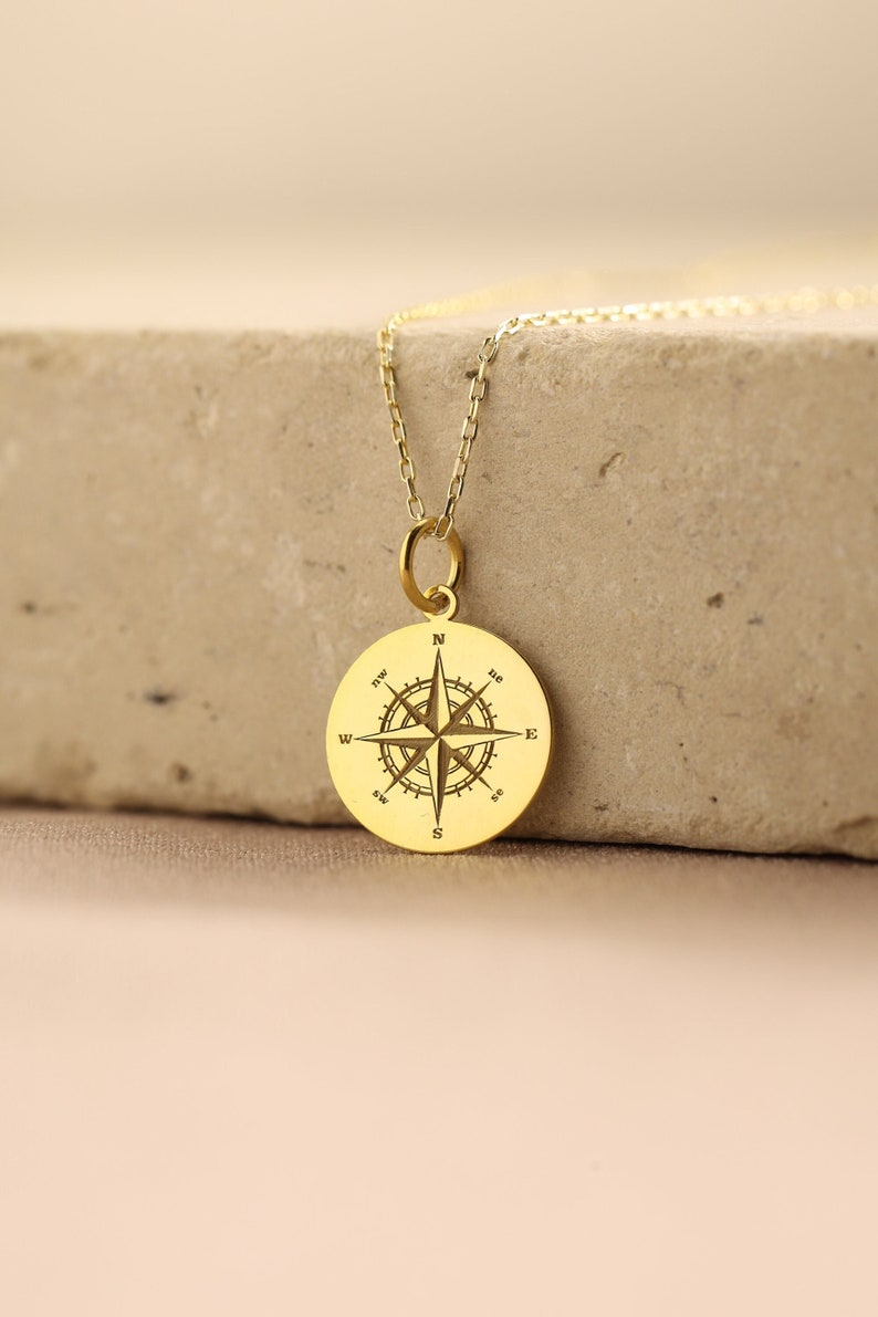 14k Solid Gold Compass Necklace , Compass Jewelry , Compass Gift ...
