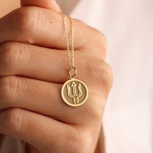 14k Solid Gold Trident Necklace , Personalized Trident Pendant , Dainty ...