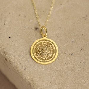 14k Solid Gold Metatron Necklace , Metatron Cube Pendant , Personalized ...