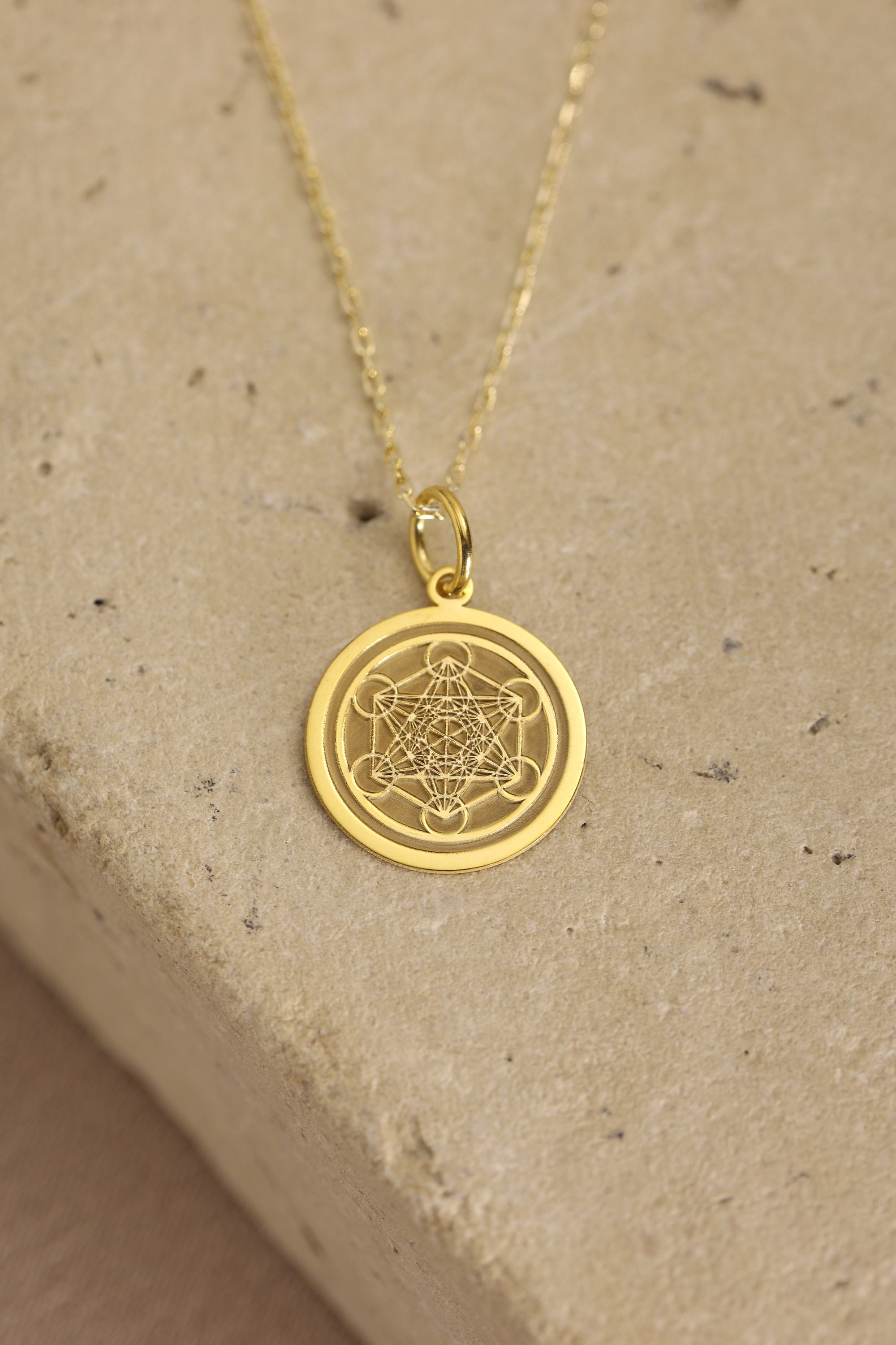14k Solid Gold Metatron Necklace , Metatron Cube Pendant , Personalized ...