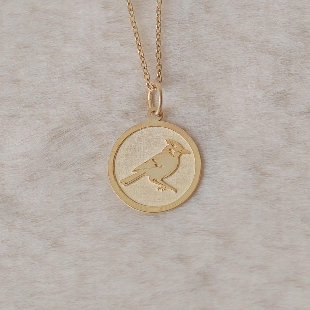 14k Solid Gold Blue Jay Necklace , Personalized Blue Jay Pendant , Blue ...