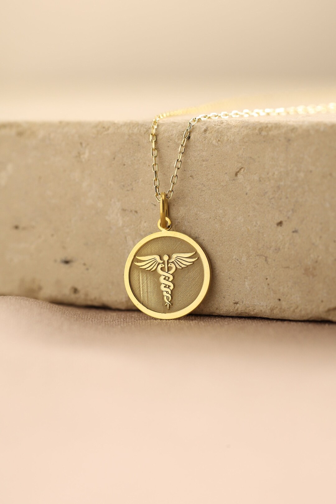 14k Solid Gold Medic Disc Pendant , Medical Alert Necklace , Doctor ...