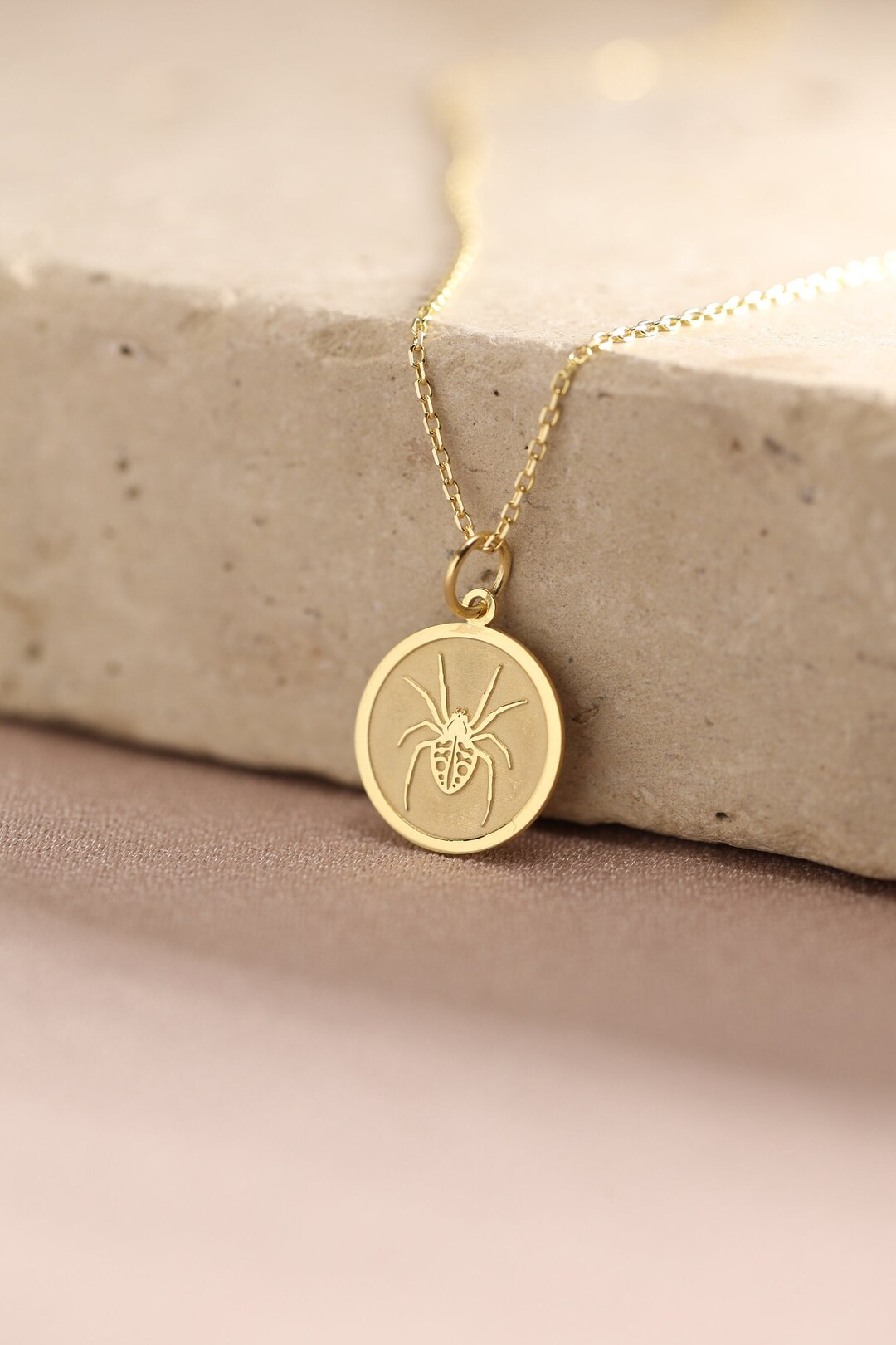 14k Solid Gold Spider Necklace , Personalized Spider Pendant , Animal ...