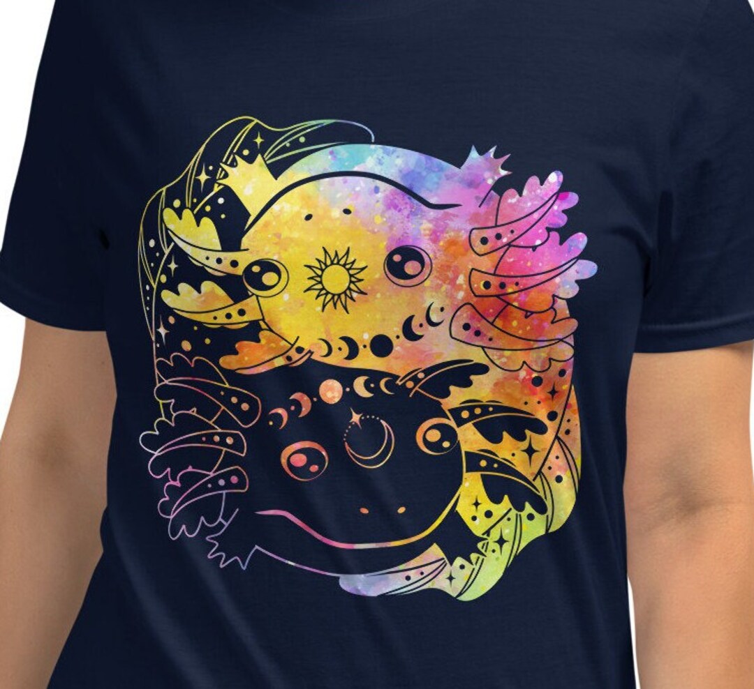Mystical Axolotl Yin and Yang Shirt, Celestial Boho Moon Phases Mexican ...