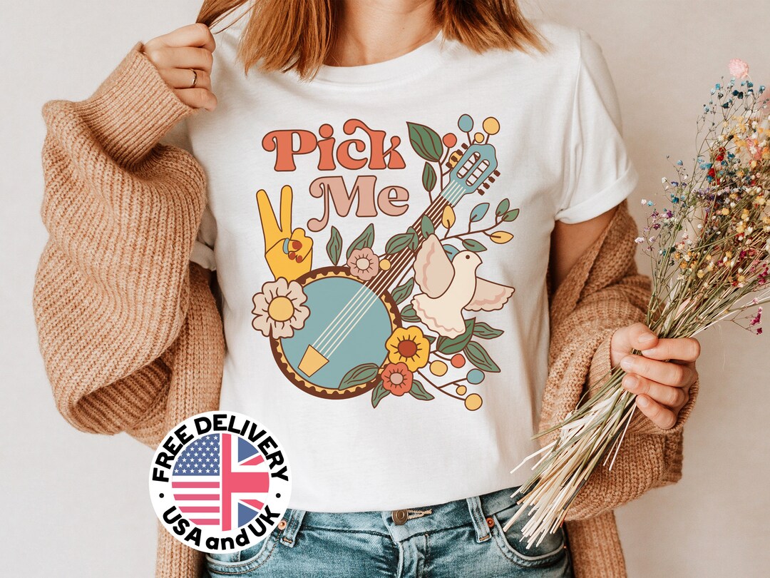 Funny Banjo Shirt, Pick Me Banjo T Shirt, Banjo Player, Groovy Retro ...