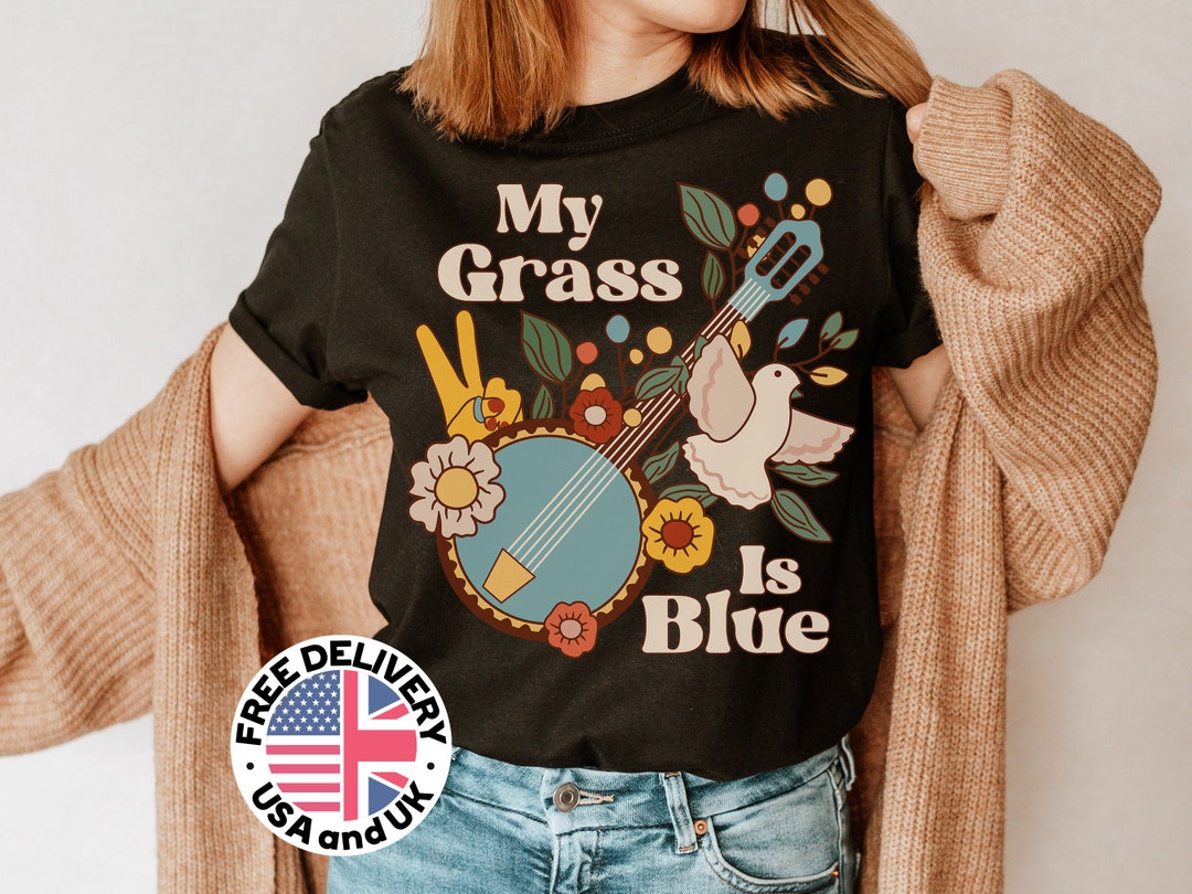 Retro Banjo T-shirt, My Grass is Blue Banjo T Shirt, Banjo Player ...