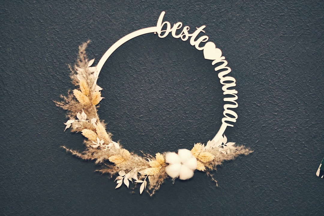 Door Sign Boho Welcome Dry Flowers Flowerhoop Best Mom - Etsy