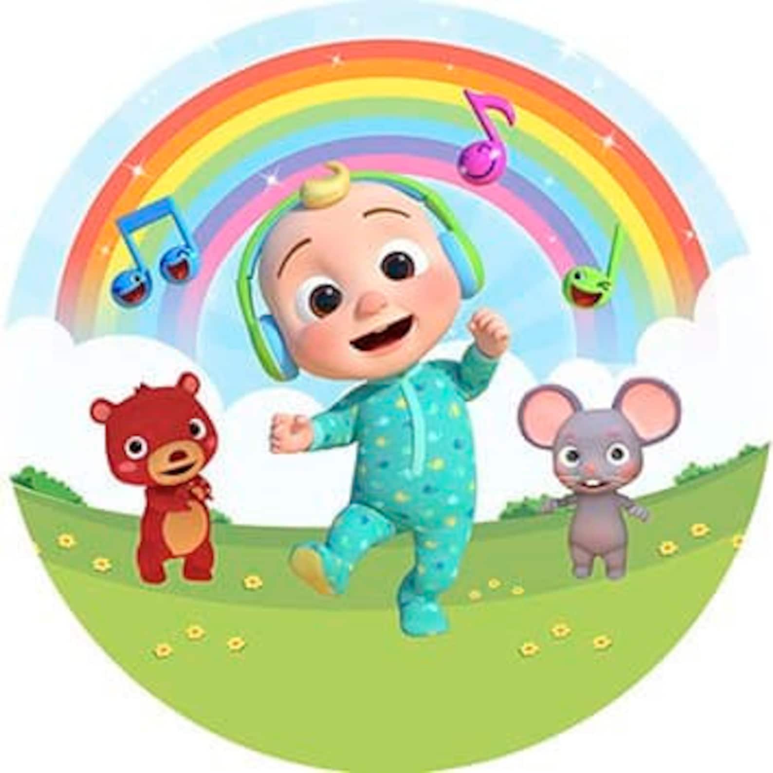 PRINTED cocomelon bus Birthday round fabric backdrop | Etsy