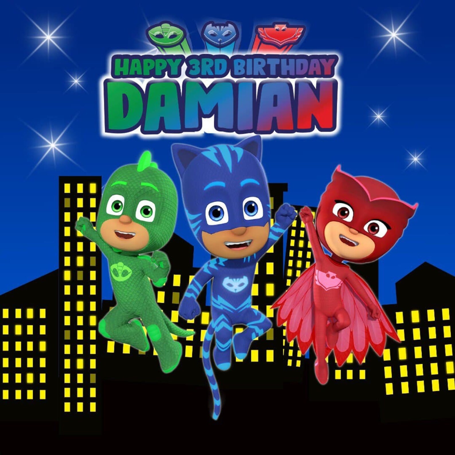 PRINTED PJ Masks Birthday round fabric backdrop | Etsy