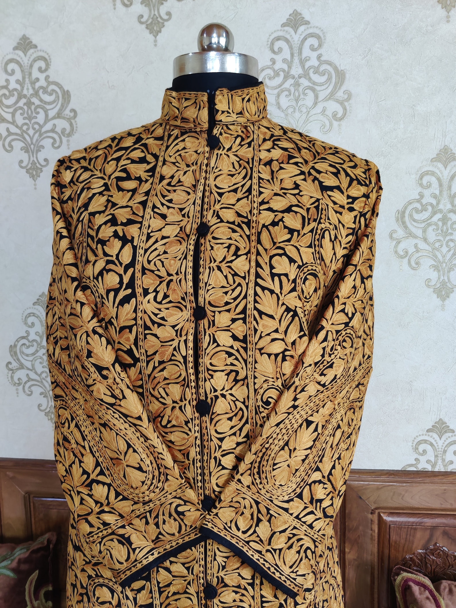 Long Kashmiri Jacket, Kashmiri Coat, Embroidered Coat, Paisley Jacket ...