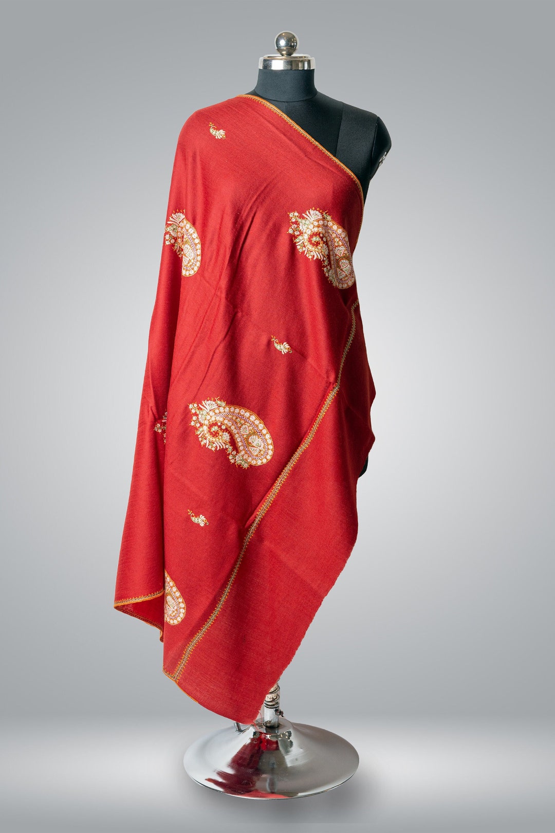 Maroon Kashmiri Shawl, Sozni Shawl in Red, Chickenkari Shawl, Indian ...