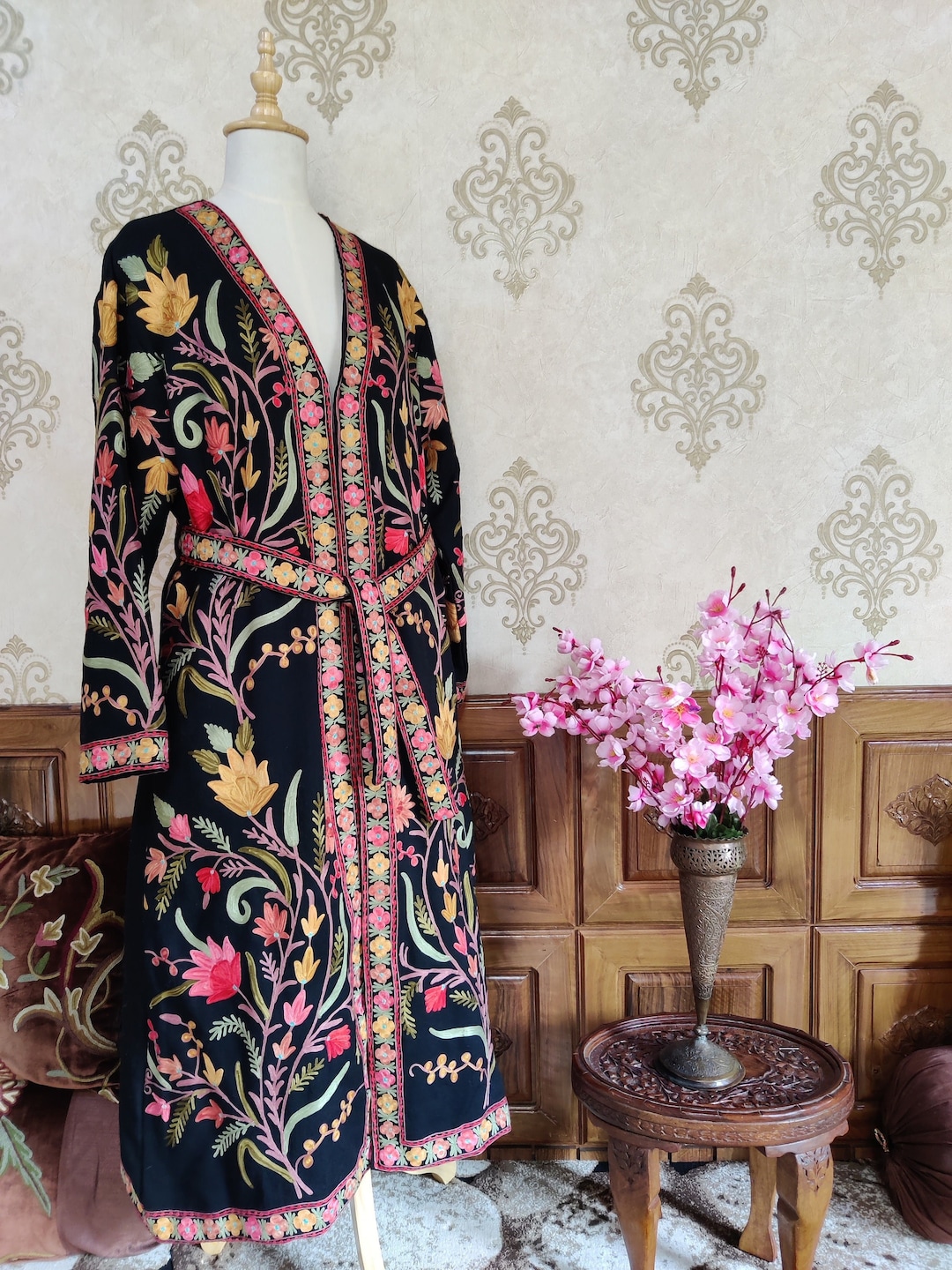 Kashmiri Kimono Robe With Chainstitch Embroidery, Indian Kimono Robe ...