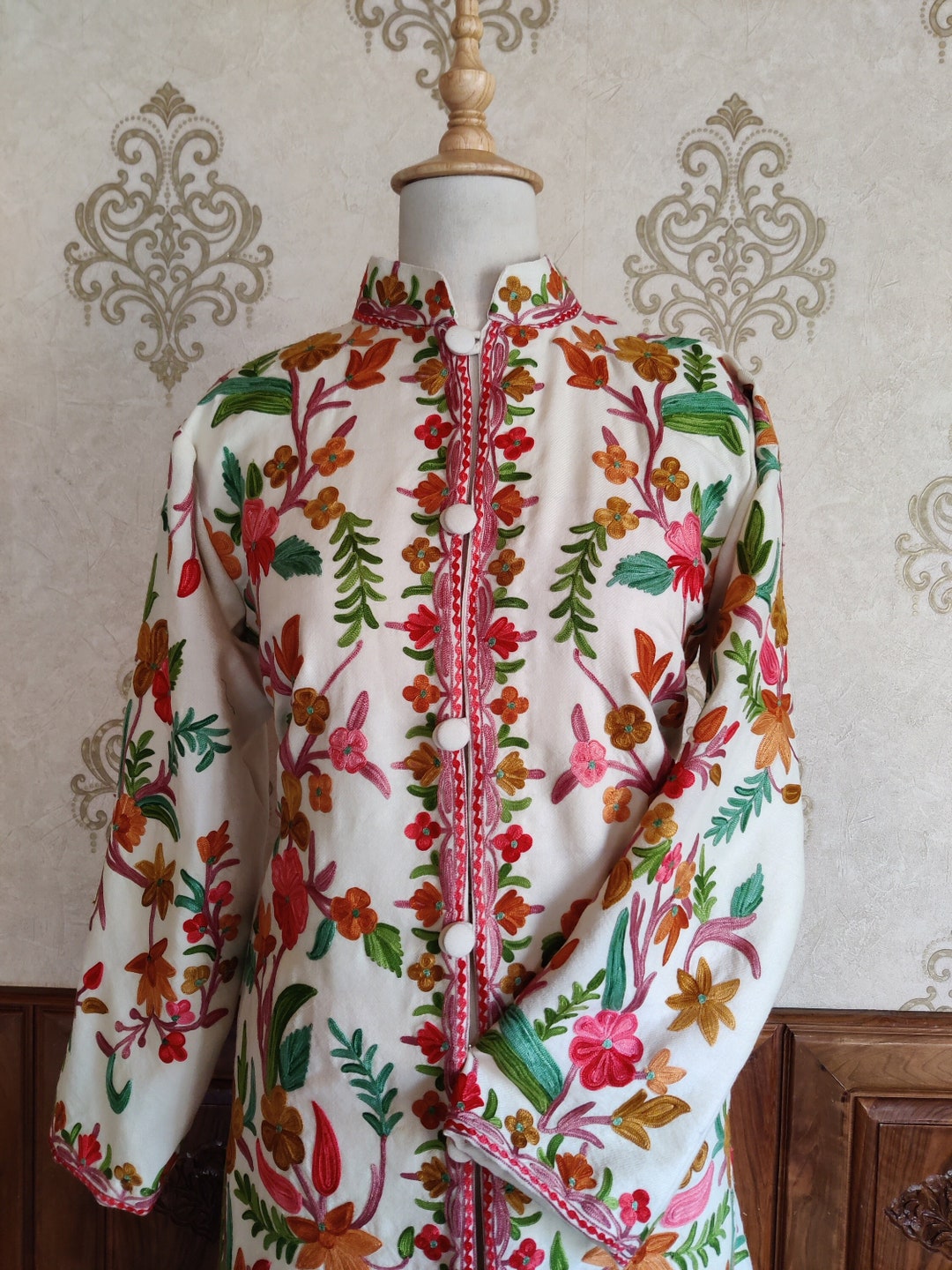 Floral Kashmiri Jacket Embroidered for Women - Long Kashmiri Jacket in ...