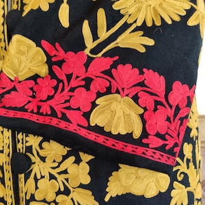 Luxury Kashmiri Jacket Floral Embroidered in Black and Gold - Wool ...