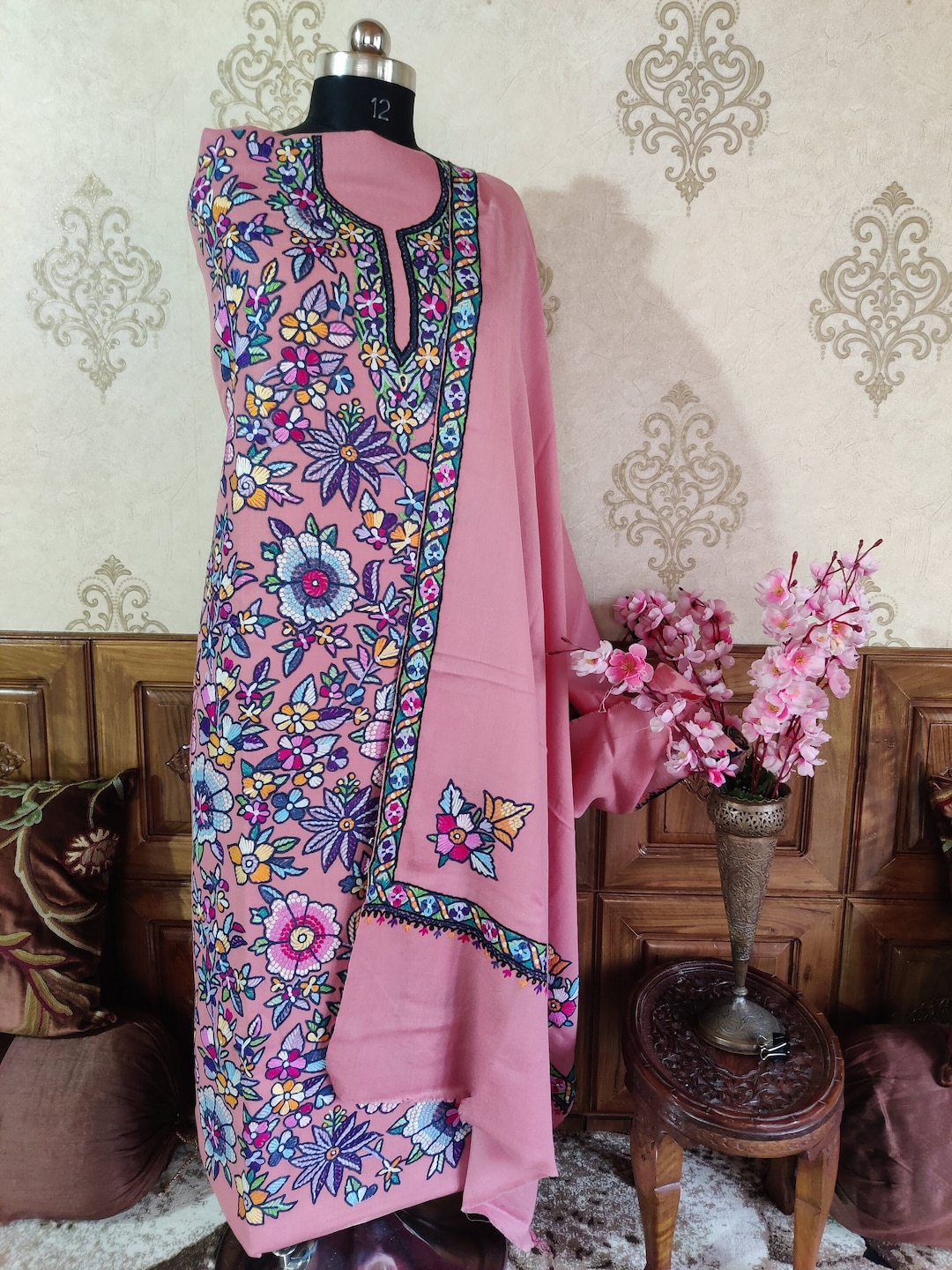Kashmiri Woolen Suit With All Over Hand Embroidery, Aari Salwar Kameez ...