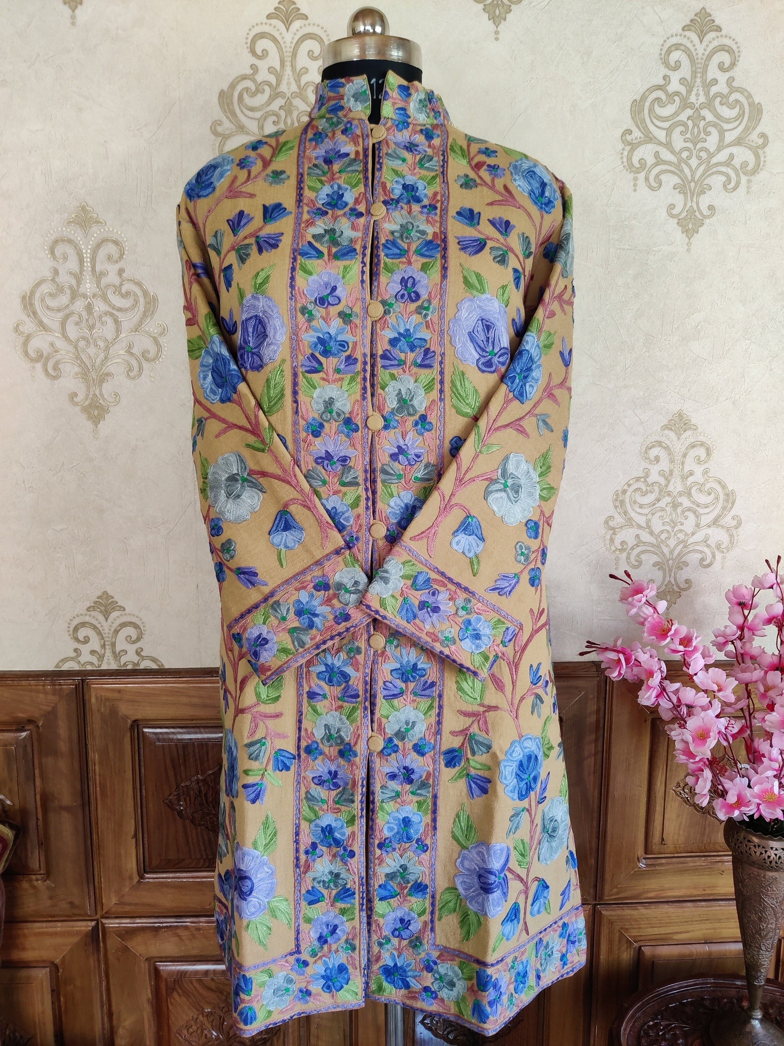 Long Kashmiri Embroidery Woolen Jacket, Kashmiri Jacket, Embroidered ...