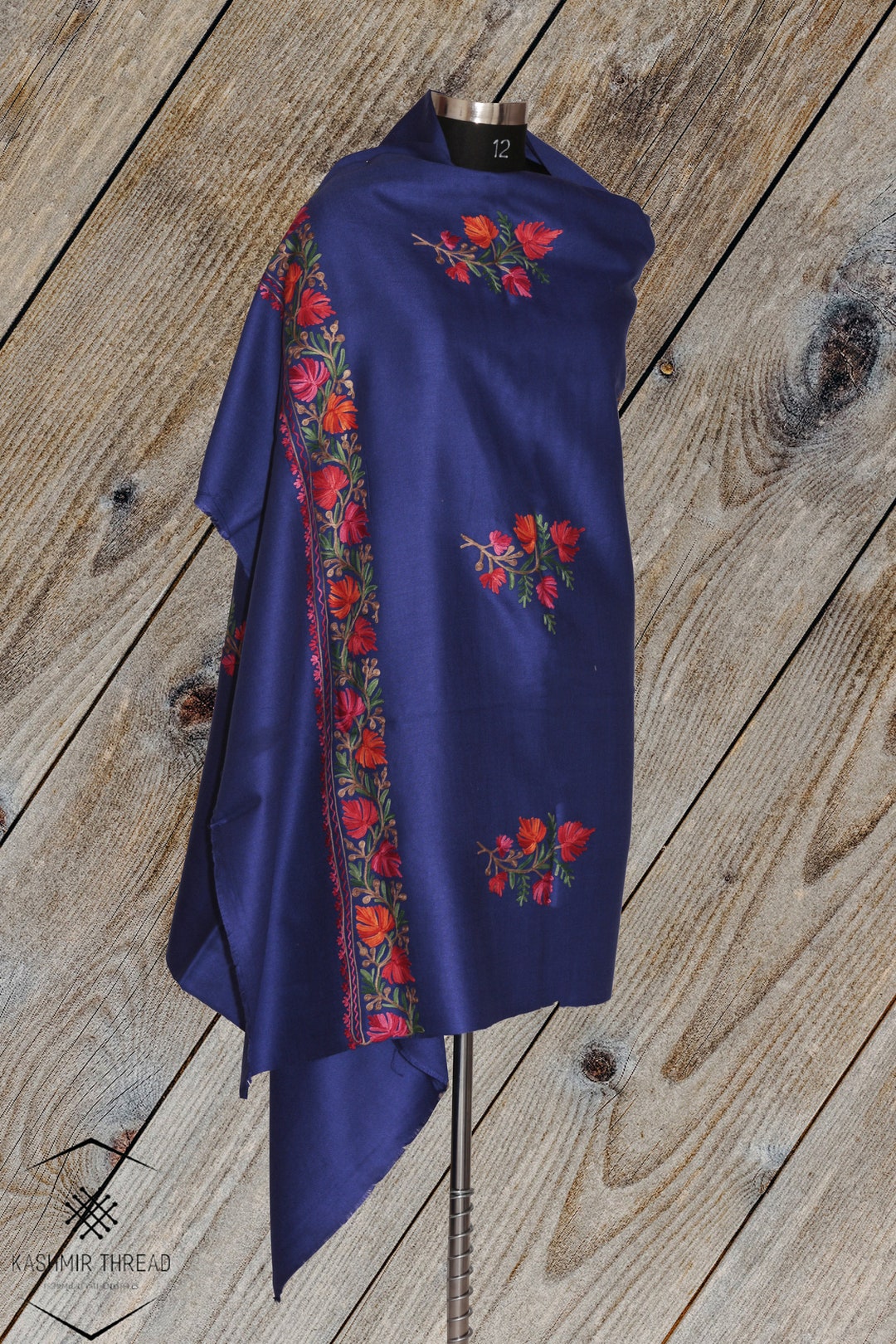 Blue Kashmiri Shawl, Embroidered Kashmir Shawl, Woolen Floral Shawl ...