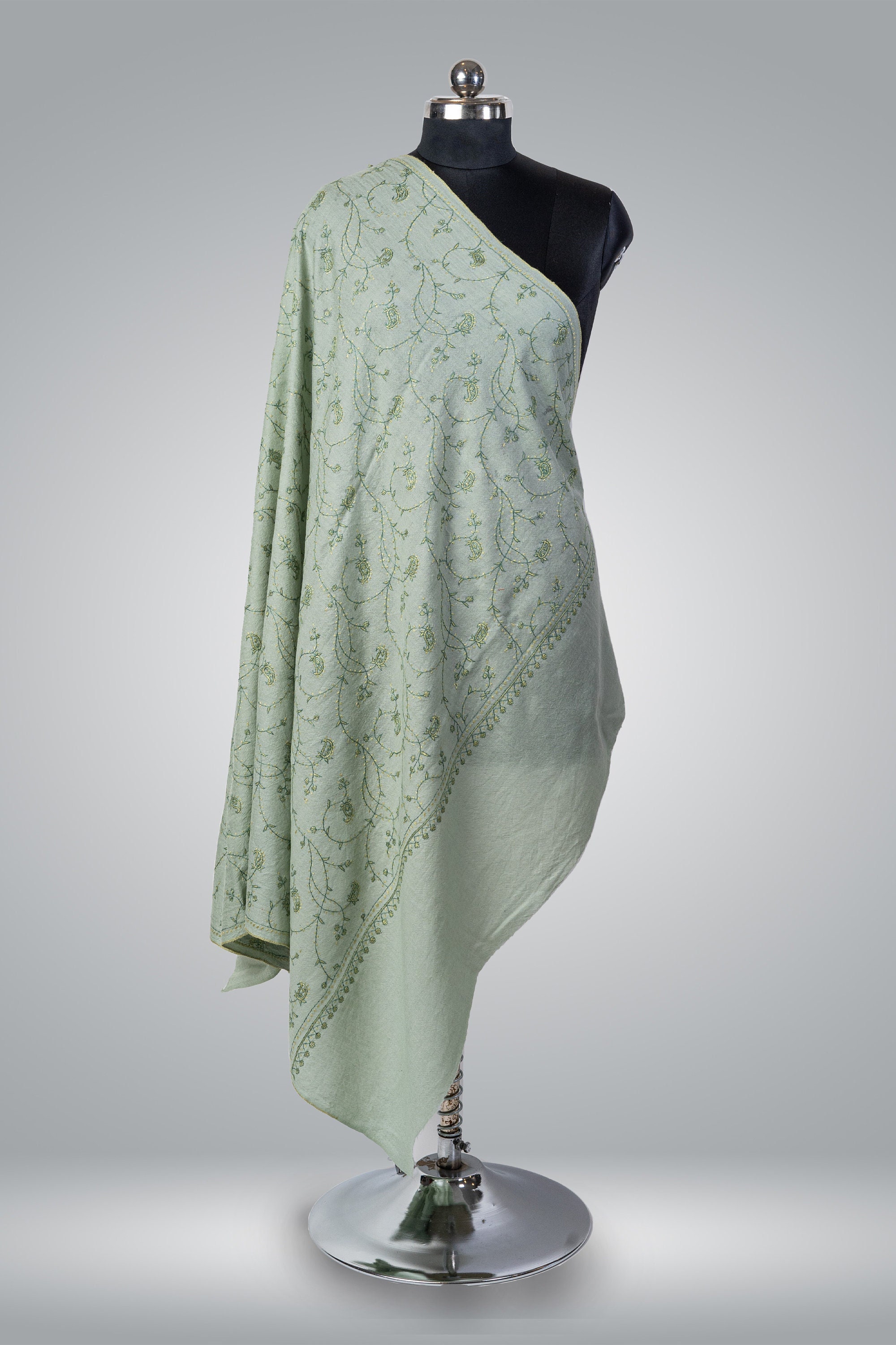 Kashmiri Shawl Wrap, Luxurious Kashmiri Shawl in Leaf Green, Sozni ...
