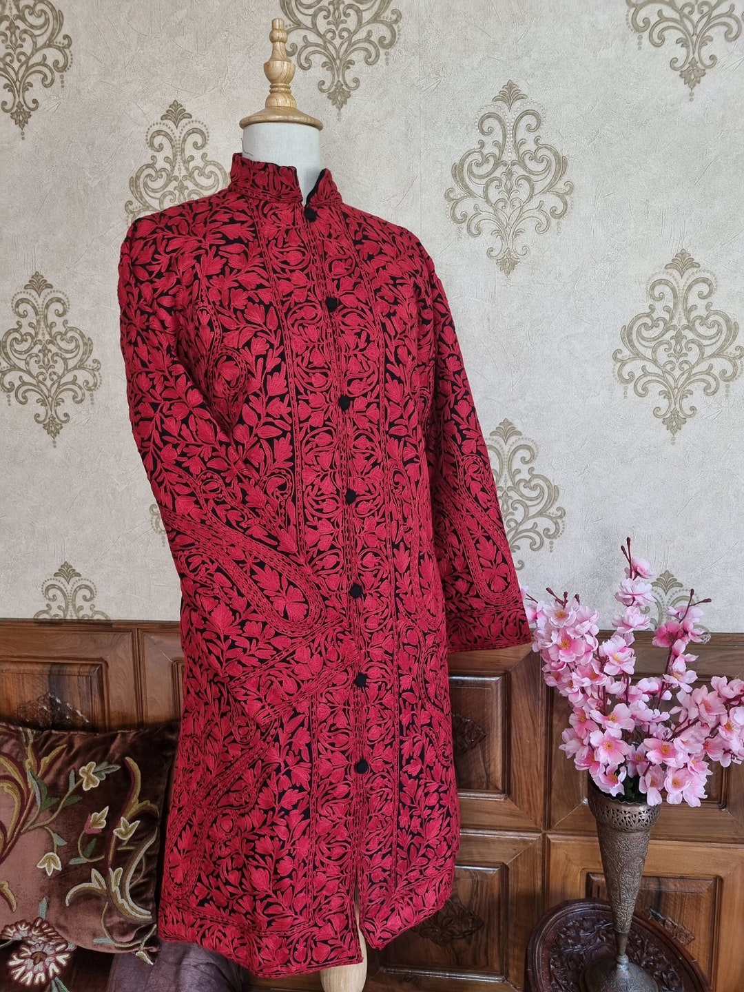 Kashmiri Jacket, Floral Embroidered Coat, Traditional Kashmiri Wedding ...