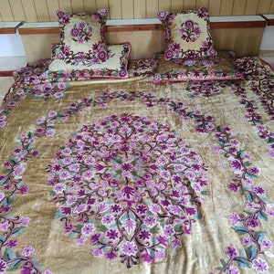 Kashmiri Embroidery Bed Cover ,crewel Embroidery Bed Cover, Velvet ...