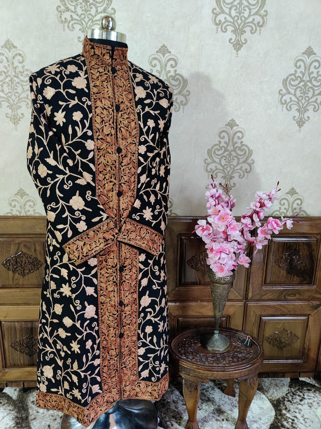 Kashmiri Jacket, Embroidered Jacket, Ethnic Woolen Jacket, Floral ...