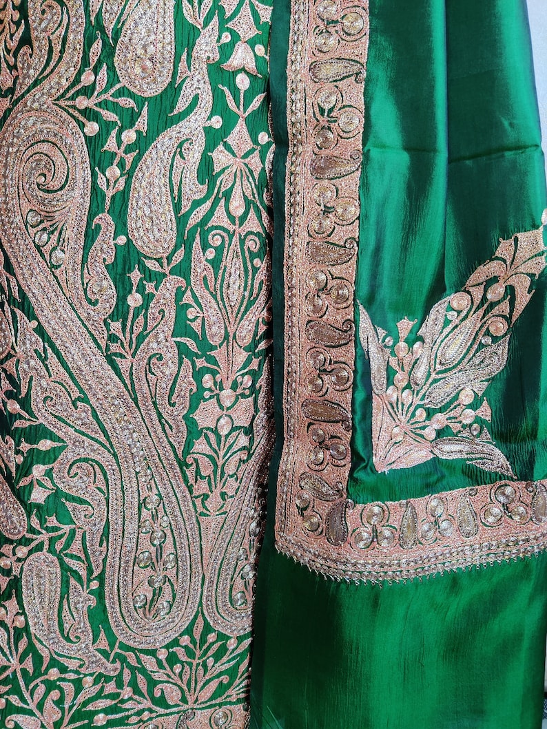 Pure Silk Kashmiri Suit With Heavy Tilla Embroidery | Etsy