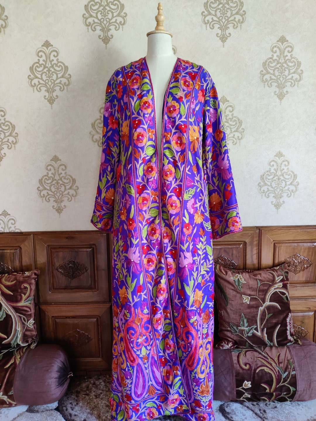 The Royal Reverie: Kashmiri Aari-embroidered Long Robe - Etsy