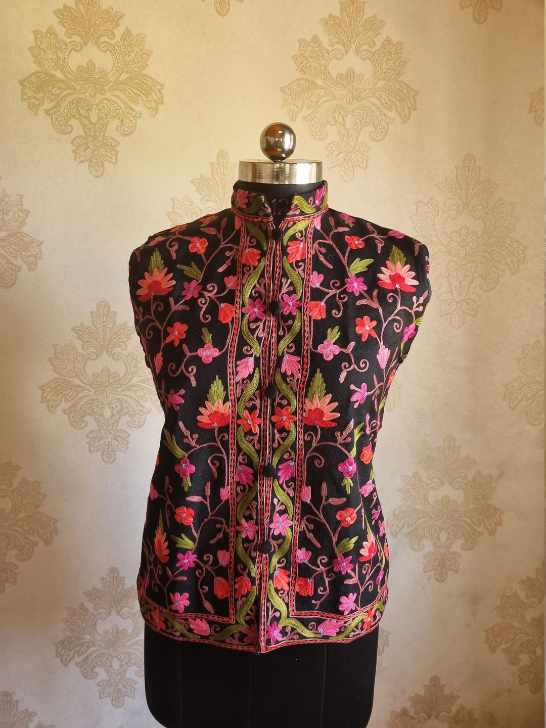 Indian Kashmiri Jacket, Nehru Jacket, Embroidered Spring Jacket, Floral ...
