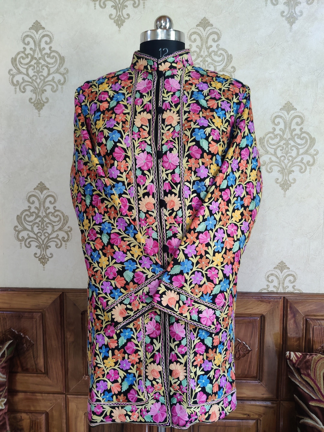 Kashmiri Embroidered Coat, Kashmiri Jacket, Floral Jacket, Chainstitch ...