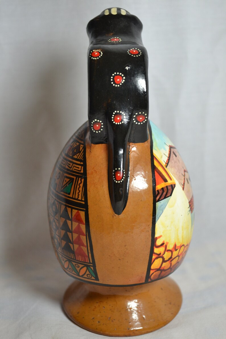 Vintage Cusco Peru Chicha Terracotta Jug Jaguar Figurine Handle Hand ...