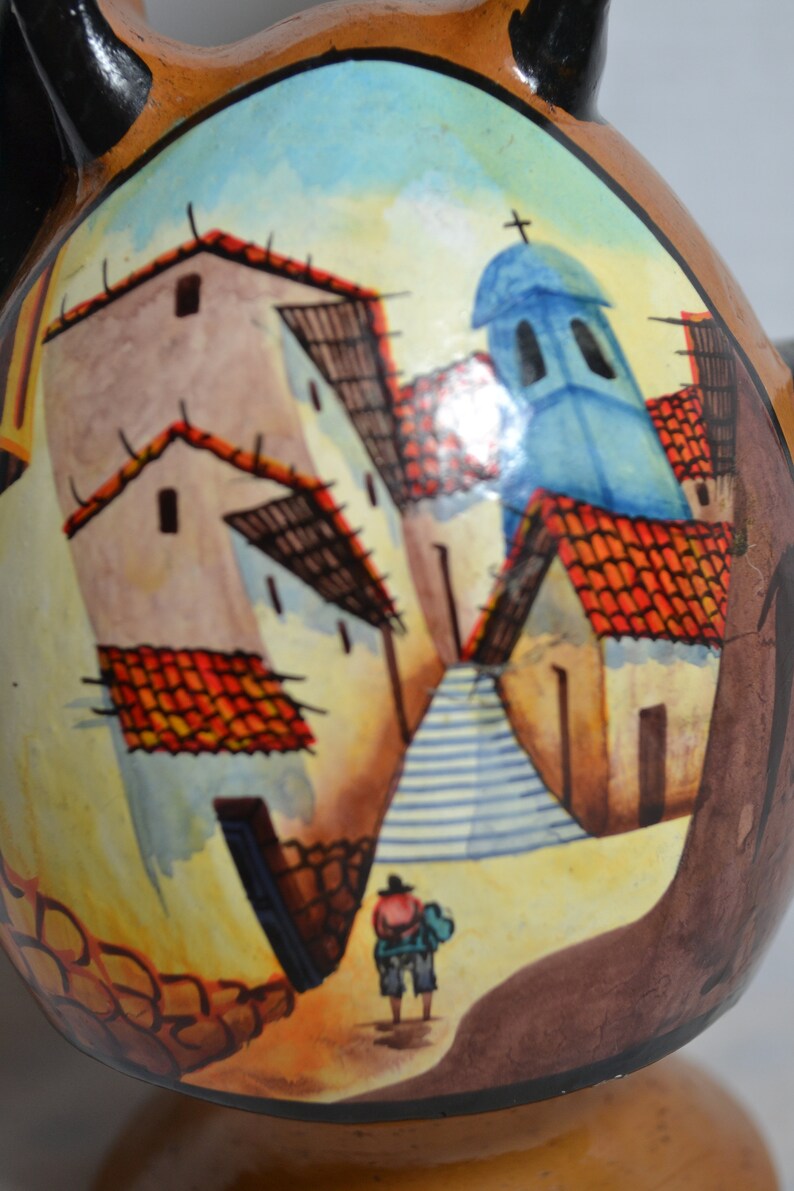 Vintage Cusco Peru Chicha Terracotta Jug Jaguar Figurine Handle Hand ...