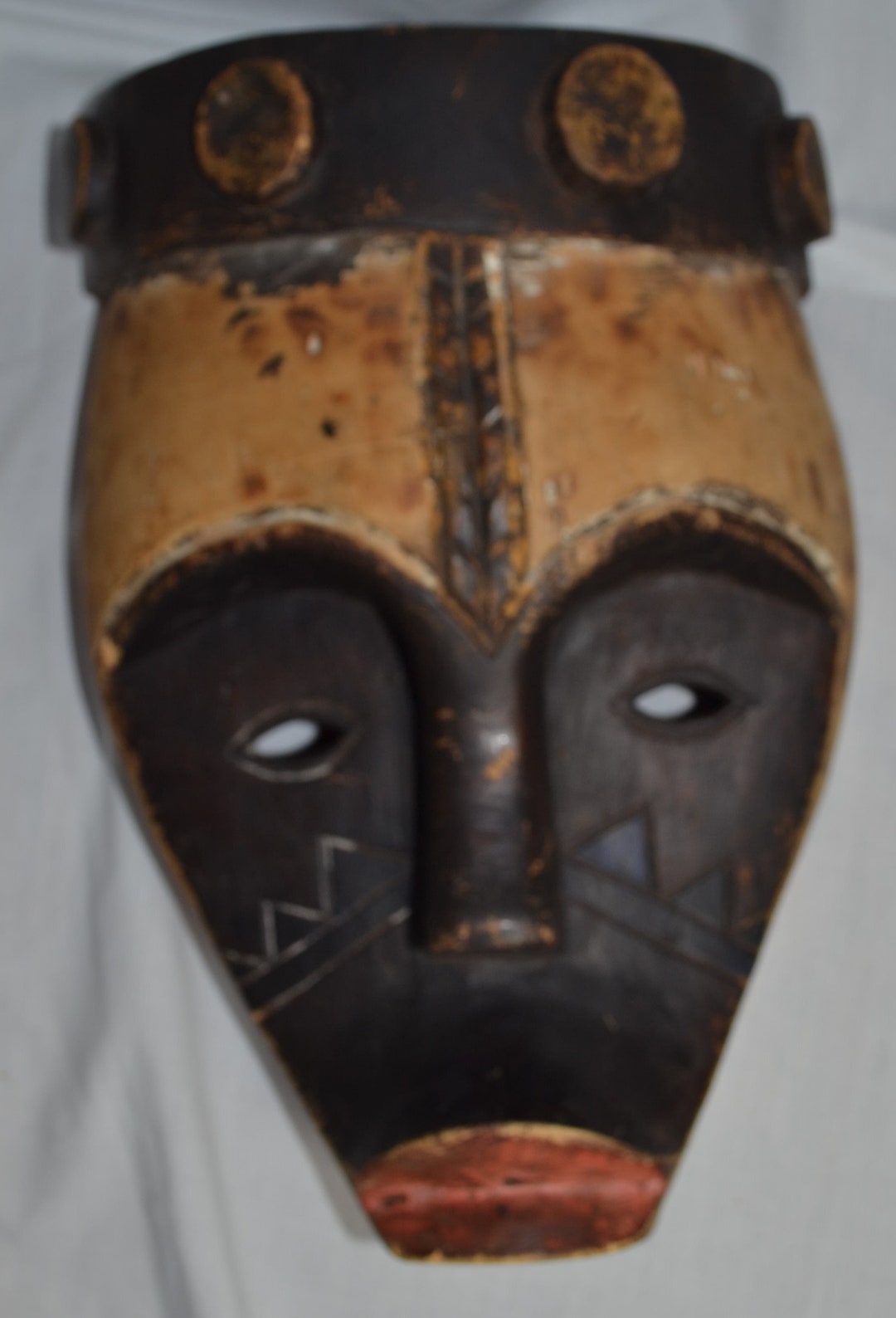 Antique Vintage African Tribal Mask Carved Ready to Hang Carved Painted ...