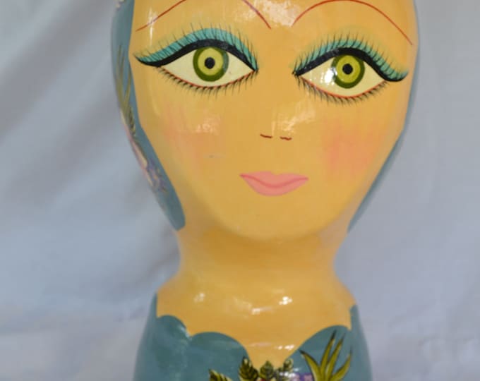 Vintage Papier Mache Paper Mache Head Bust April Cornell Hat Scarf ...