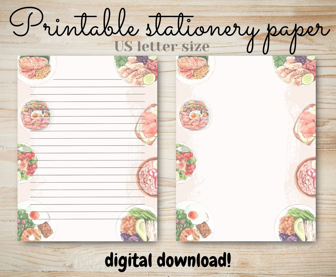Food Theme Stationery Paper: Lined & Unlined (digital Download) - Etsy