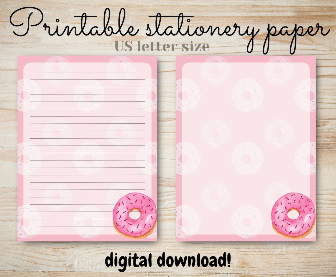 PRINTABLE Stationery Paper, Stationary Set, Digital Download, Donut ...