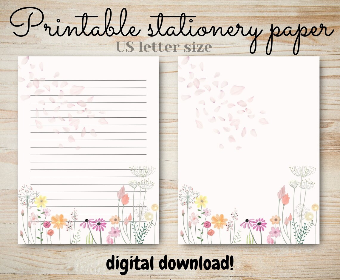 PRINTABLE Stationery Paper, Stationary Set, Writing Paper, Flower Theme ...