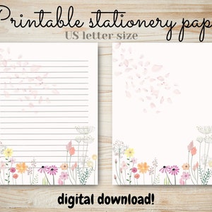PRINTABLE Stationery Paper, Stationary Set, Writing Paper, Flower Theme ...