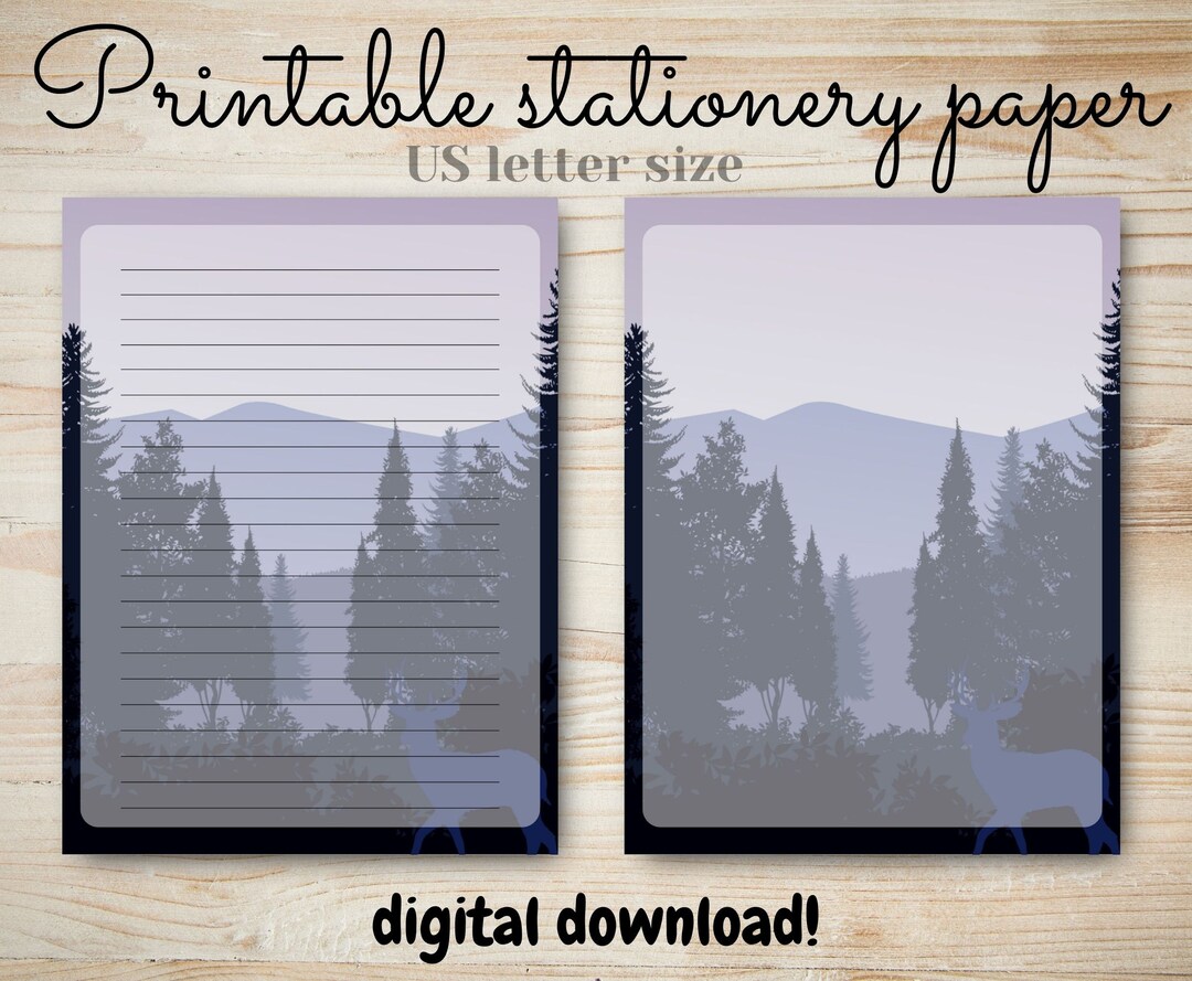 Mountain Deer Printable Stationery Paper, US Letter Size, Digital ...