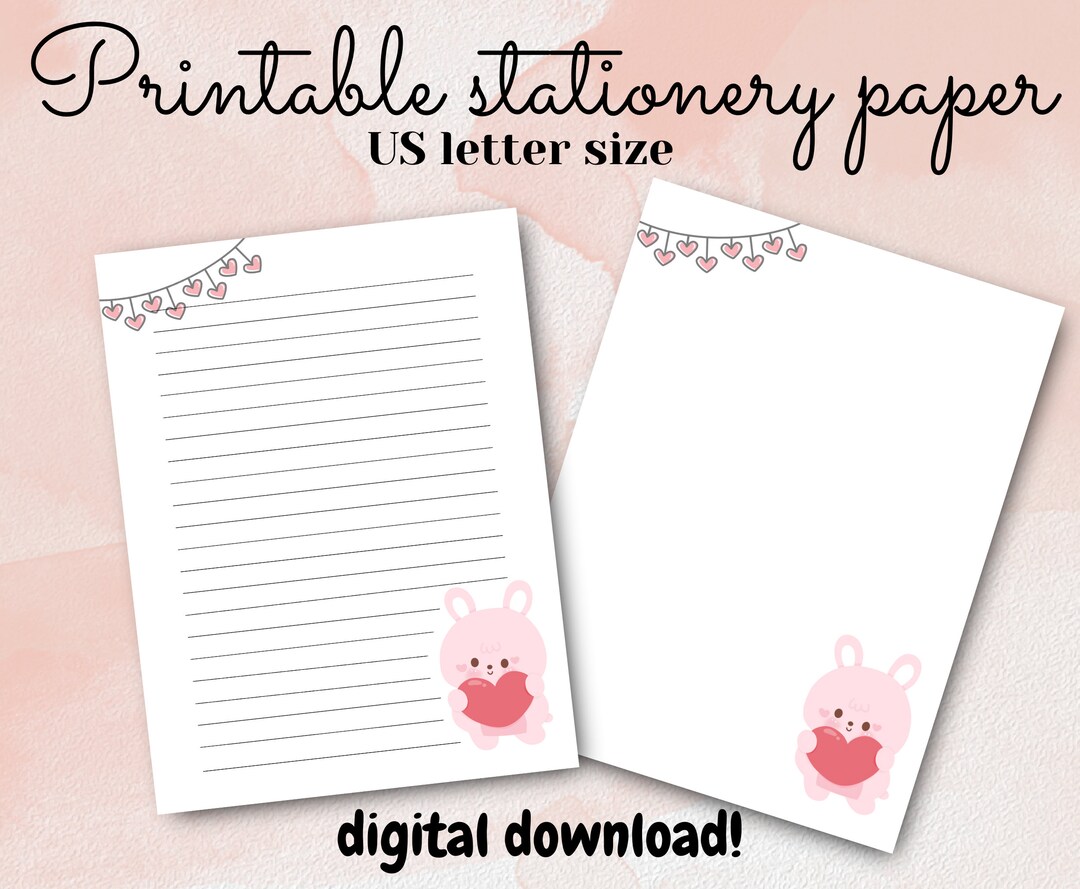 Bunny With Heart Stationery Paper, Writing Paper, Stationery Paper, PDF ...