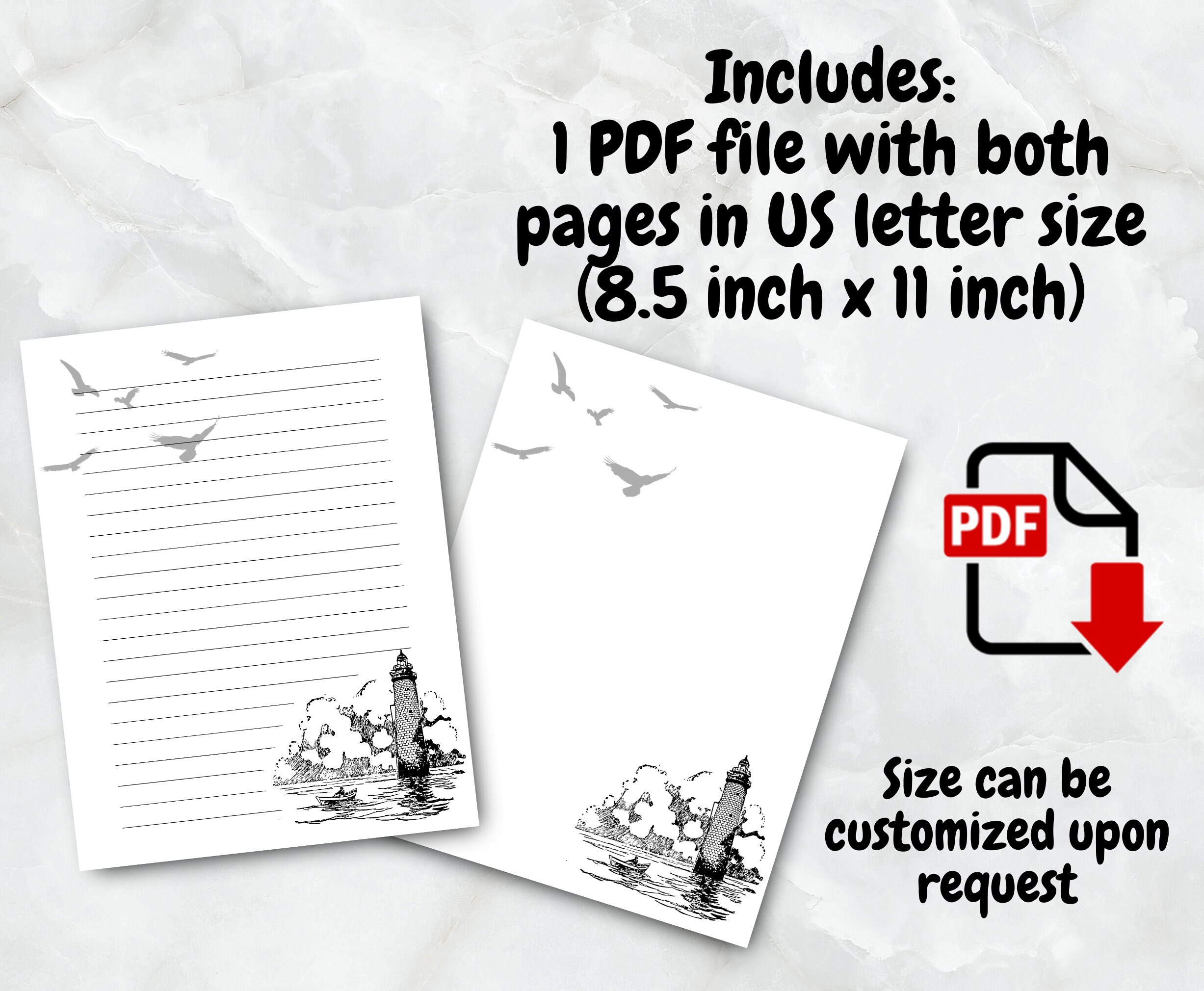 Lighthouse Printable Stationery Paper, Stationery Set, Lined, Unlined ...