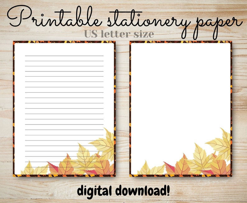 Maple Leaves Printable Stationery Paper, Fall Autumn, Stationery Paper ...
