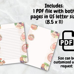 PRINTABLE Stationery Paper, Stationary Set, Writing Paper, Food Theme ...