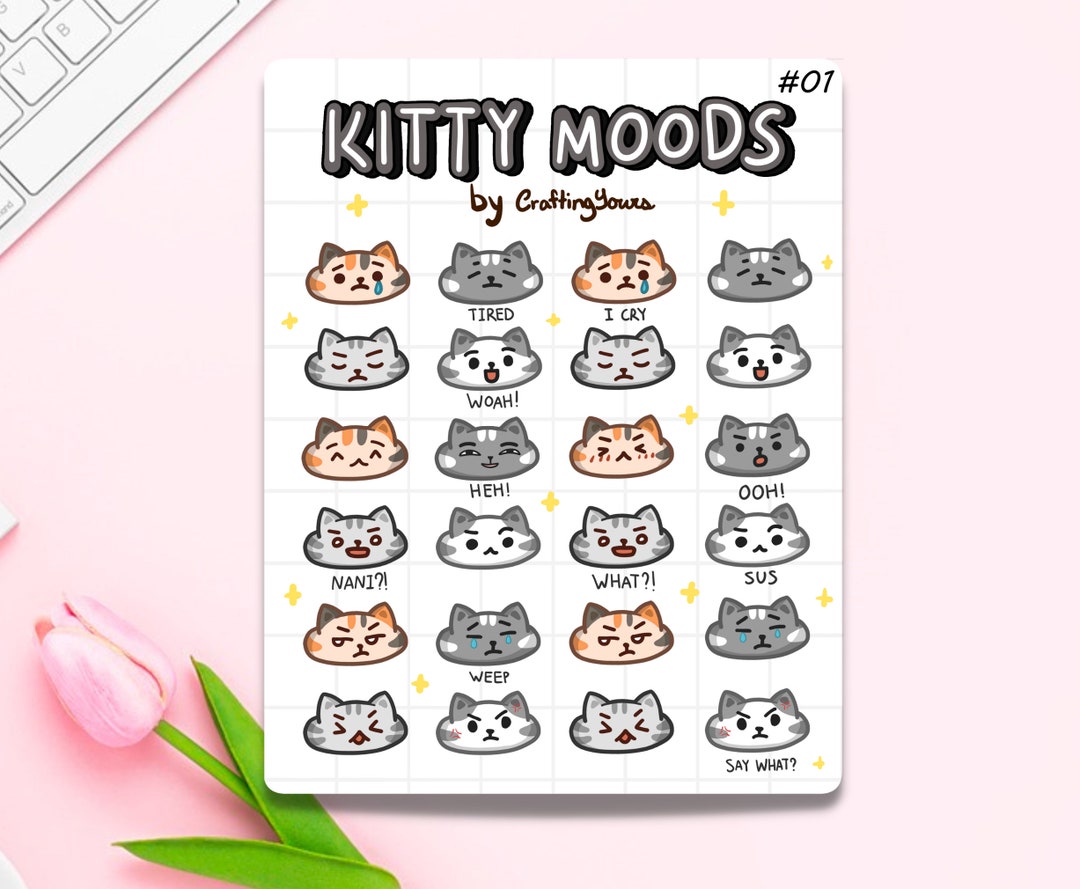 Kitty Moods Sticker Sheet, Vinyl Stickers, Cat Stickers, Cat Sticker ...