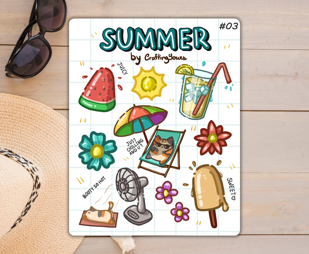 Summer Sticker Sheet, Vinyl Sticker Sheet, Journaling, Penpal ...