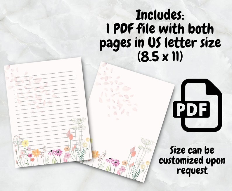 PRINTABLE Stationery Paper, Stationary Set, Writing Paper, Flower Theme ...